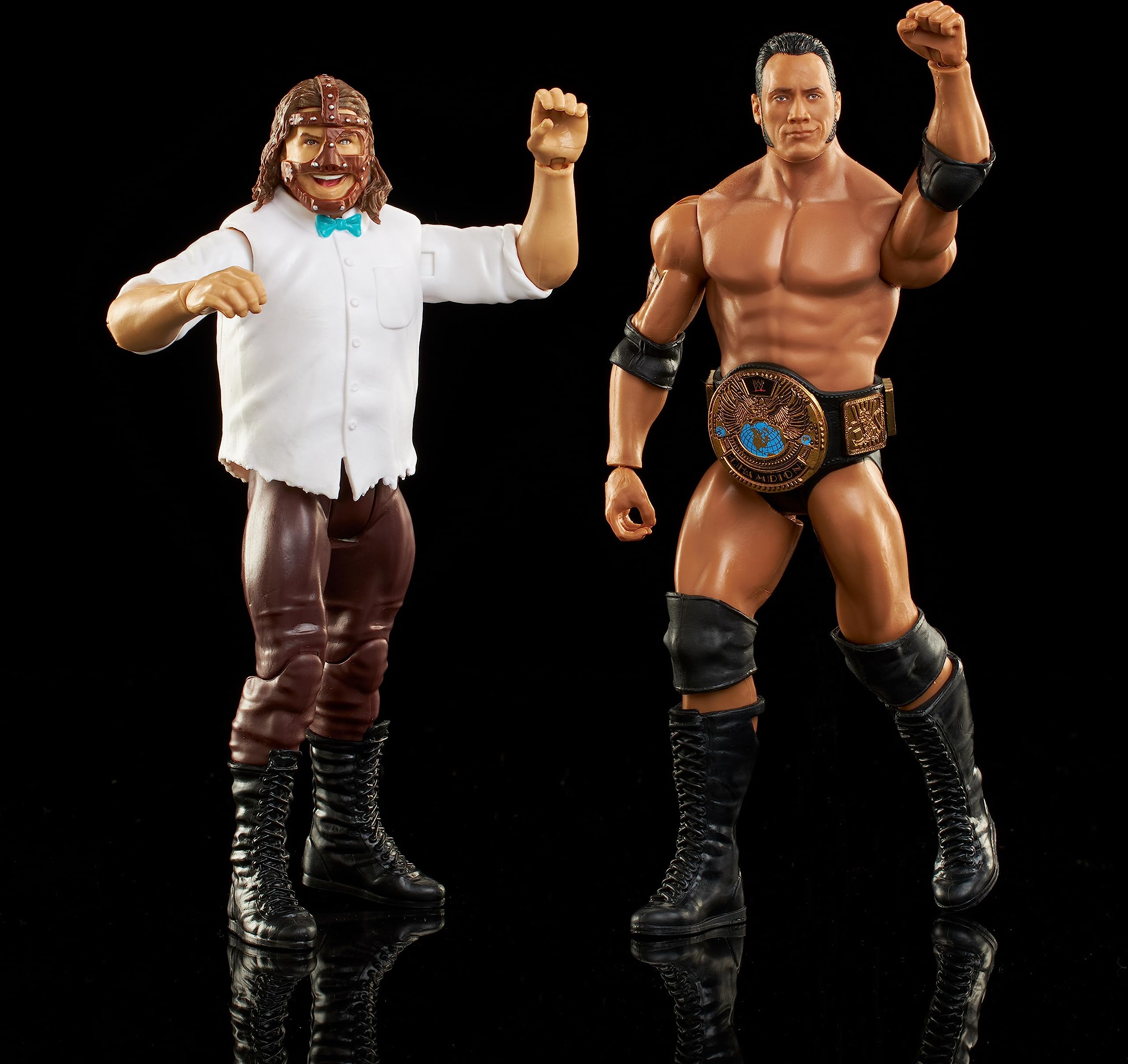 Mattel WWE The Rock vs Mankind Championship Showdown Action Figure 2-Pack with Championship, 6-inch
