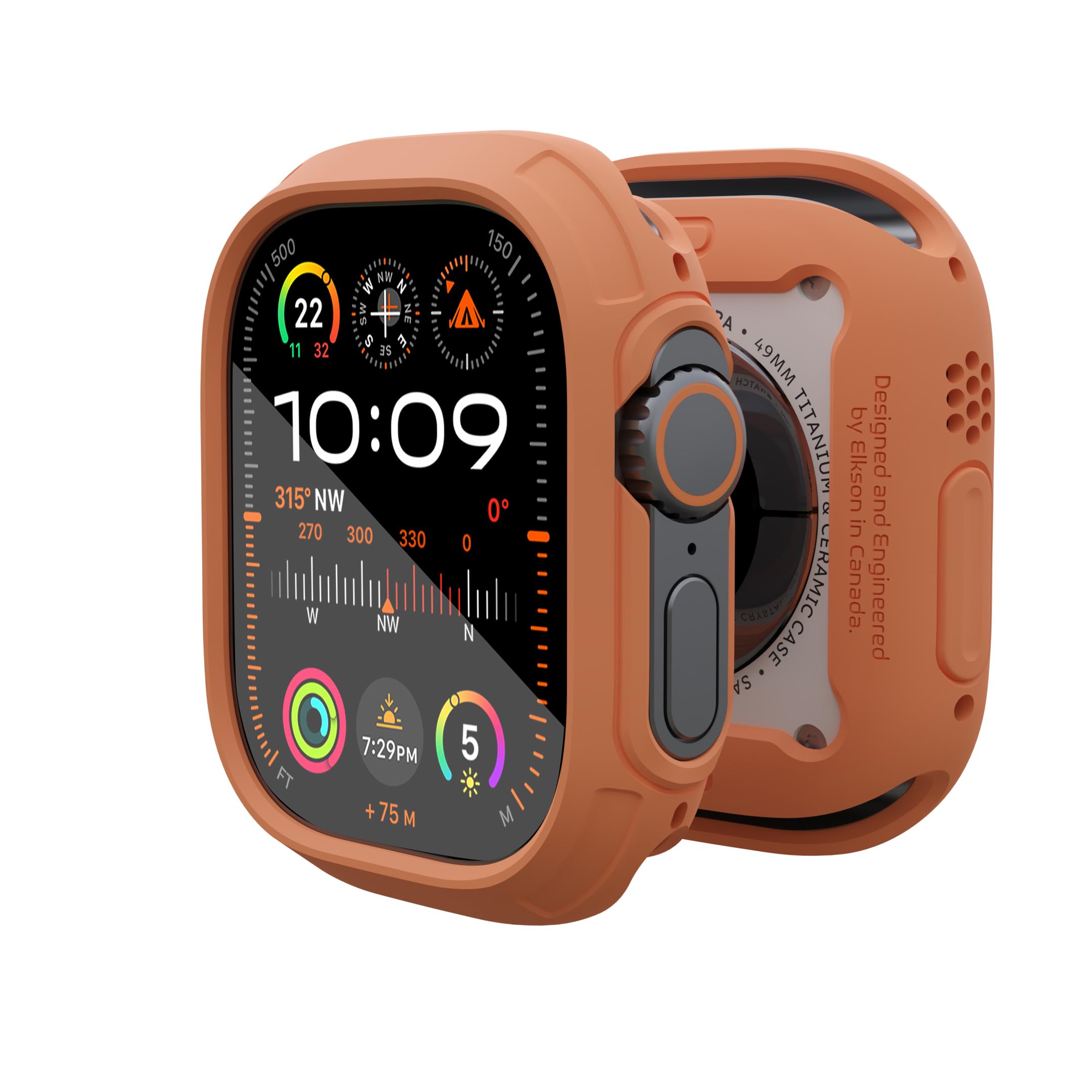 elkson Made for Apple Watch Ultra 2 1 Bumper Case 49mm Screen Protector Tempered Glass, Quattro Max Series Rugged for iWatch, Military Grade Durable Protective Cover, Flexible Shock Proof, Orange