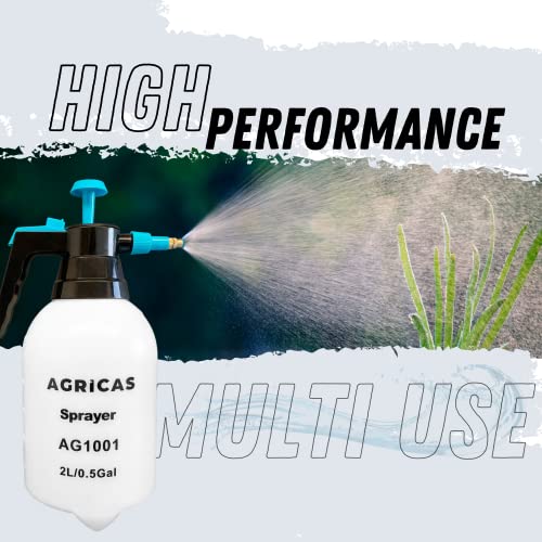 AGRICAS 0.5 Gallon Hand Pump Sprayer, 2L Pressure Garden Sprayer, Handheld Weed Sprayer with Adjustable Brass Nozzle, Pump Mister, Lawn and Garden Care, Watering, Outdoor and Auto - Multi-Purpose