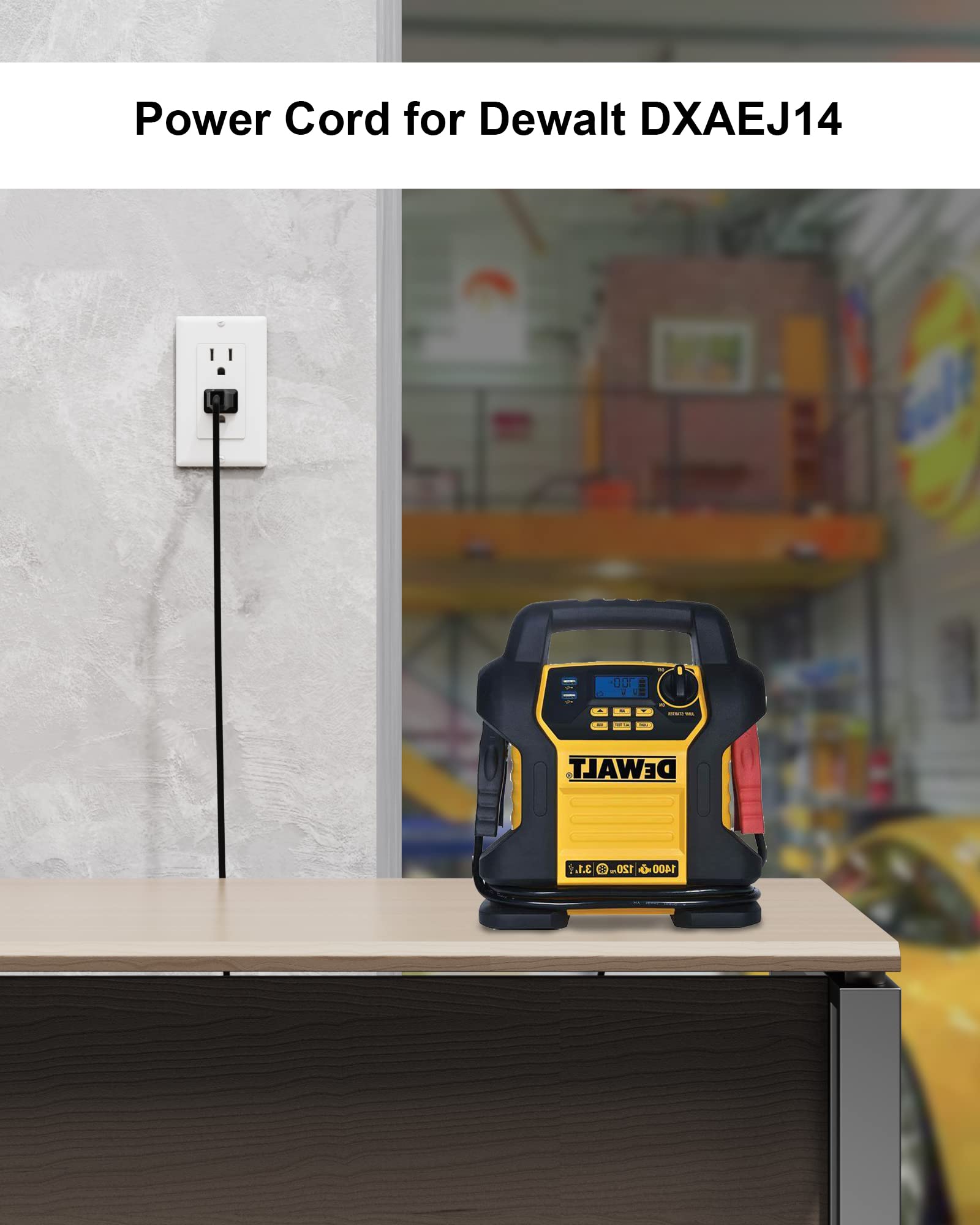 WUKUR Power Cord for Dewalt DXAEJ14 1400 Peak Amp Car Jump Starter DXAEPS2 Professional 12V Power Supply Car Power Source Station Power Cord 4.9FT Black