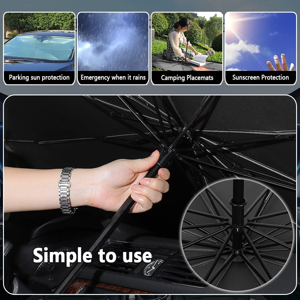 Foldable Windshield Umbrella Sun Shade with Storage Pouch,99% UV Blocking Sun Visor, Interior Accessories Sun Heat Protection,Universal Size Sun Shade Cover for Car Truck SUV