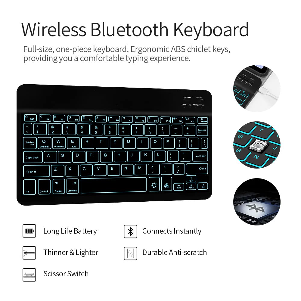 JUQITECH Backlit Keyboard Case with Stylus Pen for iPad 9th/8th/7th Gen 10.2inch - Active Pencil with Palm Rejection, Wireless Bluetooth Magnetic Keyboard for iPad 10.2" Cover Case with Pencil Holder