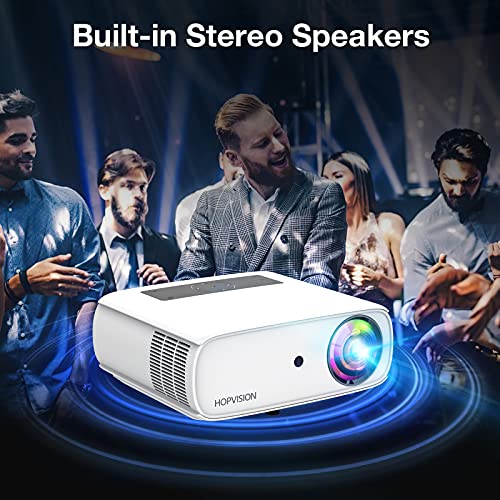 HOPVISION Native 1080P Projector Full HD, 15000Lux Movie Projector with 150000 Hours LED Lamp Life, Support 4K 350" Home Outdoor Projector for Smartphone/ PC/ Laptop/ PS4/ TV Stick/ EXCEL/ PPT