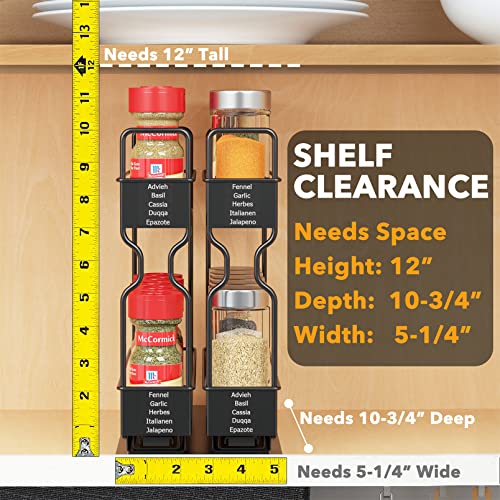 SpaceAid Pull Out Spice Rack Organizer for Cabinet, Heavy Duty Slide Out Seasoning Kitchen Organizer, Cabinet Organizer, with Labels and Chalk Marker, 5.2" W x10.75 D x10 H, 2 Drawers 2-Tier