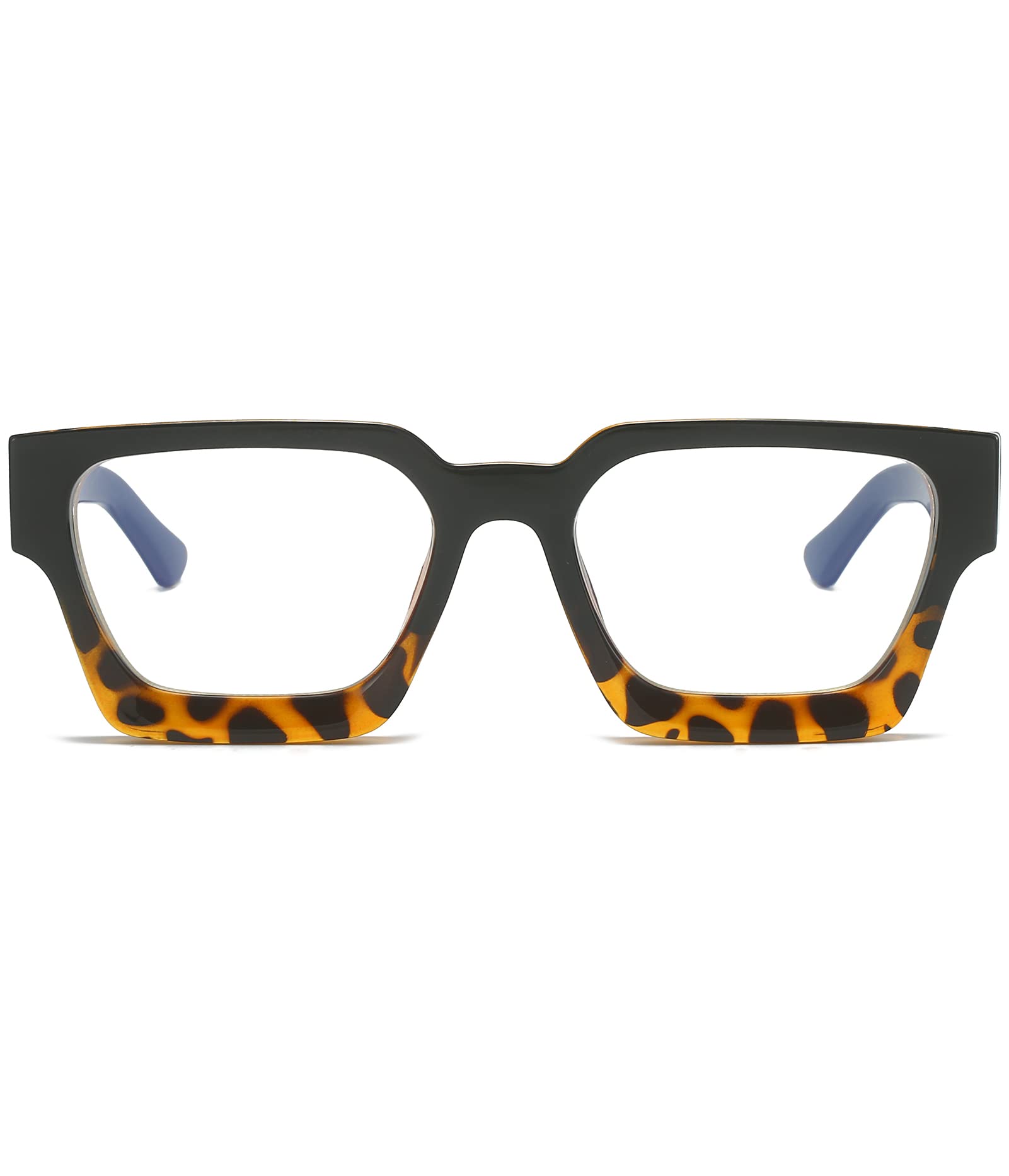 EYLRIM Thick Square Frame Blue Light Glasses for Women Men Non Prescription Computer Eyeglasses(04 Black Leopard)