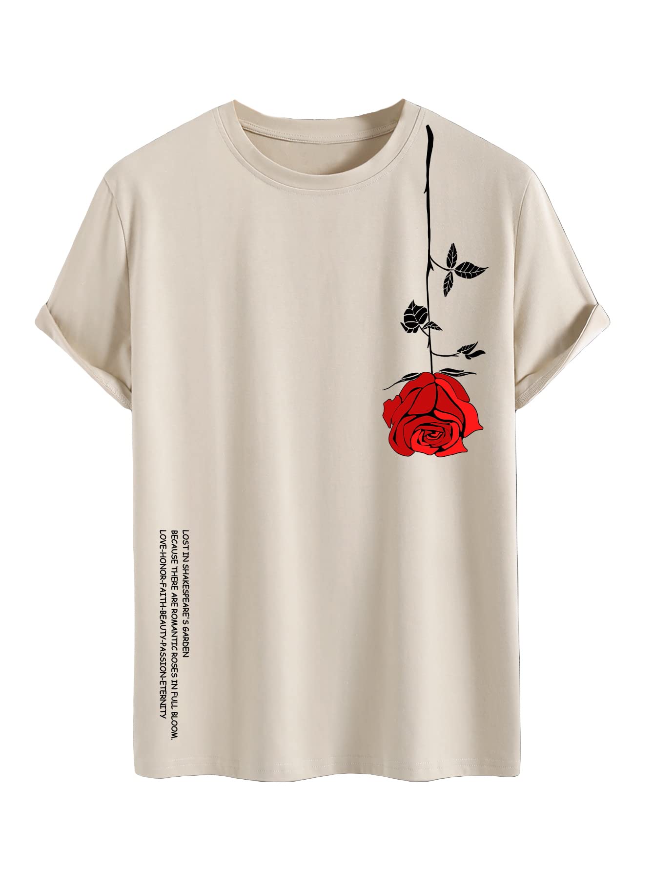 SOLY HUX Men's Graphic Tees Vintage T-Shirts Floral Letter Print Crewneck Short Sleeve T Shirts Casual Summer Streetwear Khaki Graphic Large