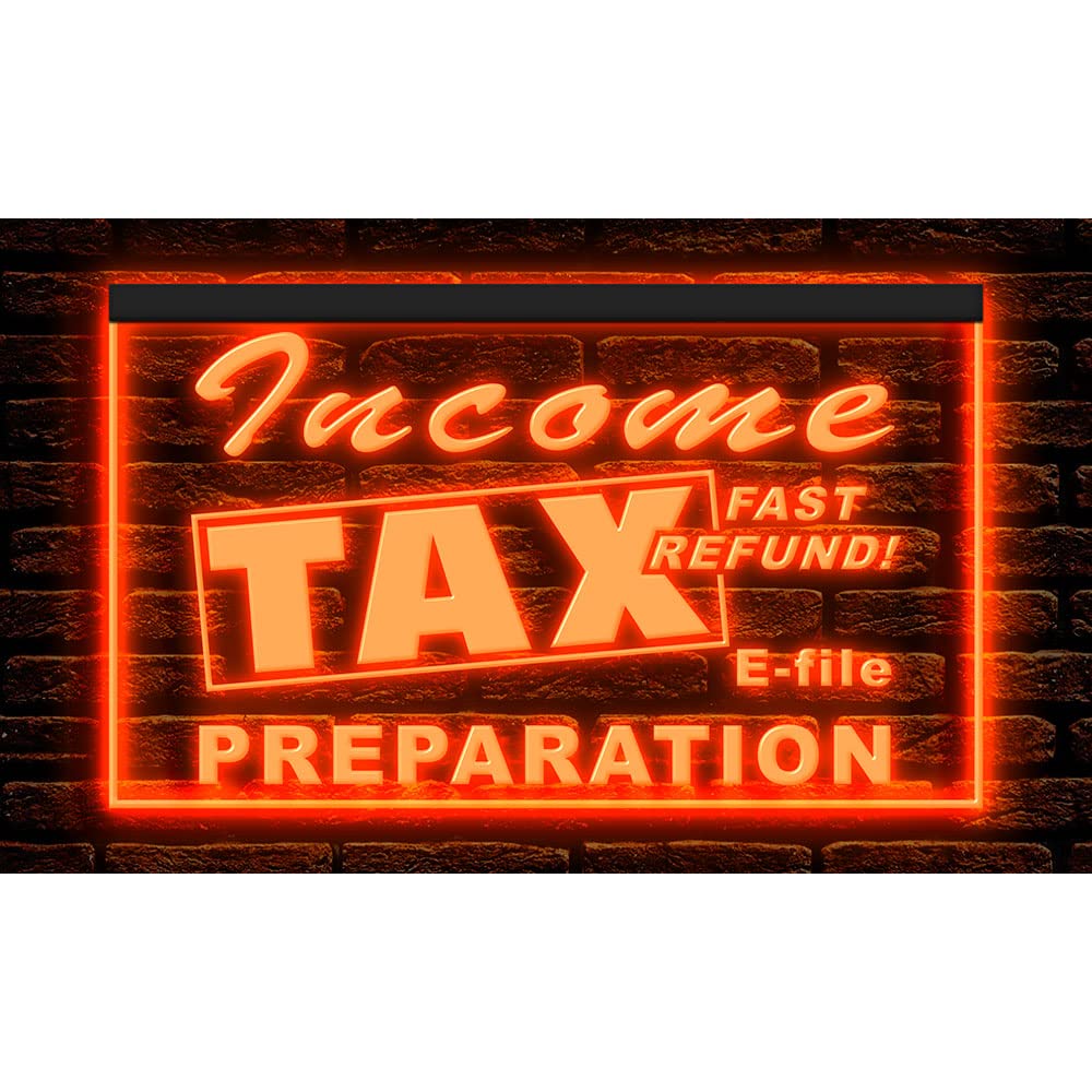 190176 Income Tax Preparation Easily File Federal and State Office Service Display LED Light Neon Sign (12" X 8", Orange)