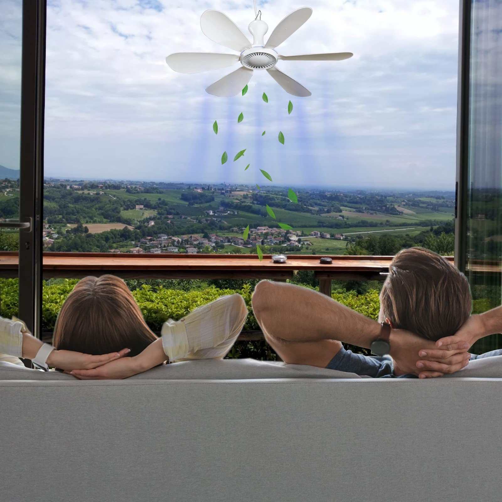 SCOOYEEES USB Powered Ceiling Fan Portable Canopy Fan with ON/OFF switch, 6 Blades Quiet Small DC USB Ceiling Fan Hanging Fan for Camping Cruise RV Tent Gazebo Bed Dormitory Home Room