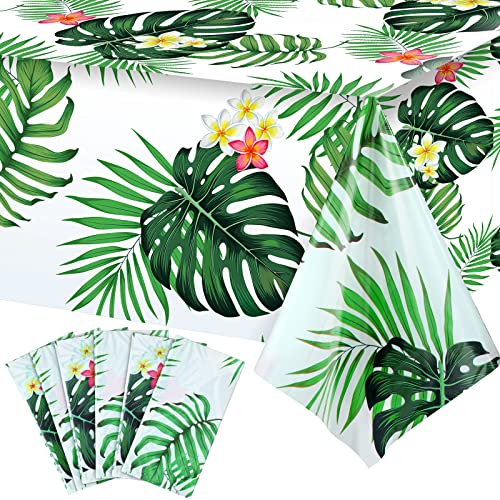 Tatuo 6 Pieces Hawaiian Luau Party Tablecloth Palm Leaves Table Cloth 54 x 108 Inches Plastic Disposable Table Decorations for Summer Pool Beach Cocktail Aloha Safari Jungle Party Supplies