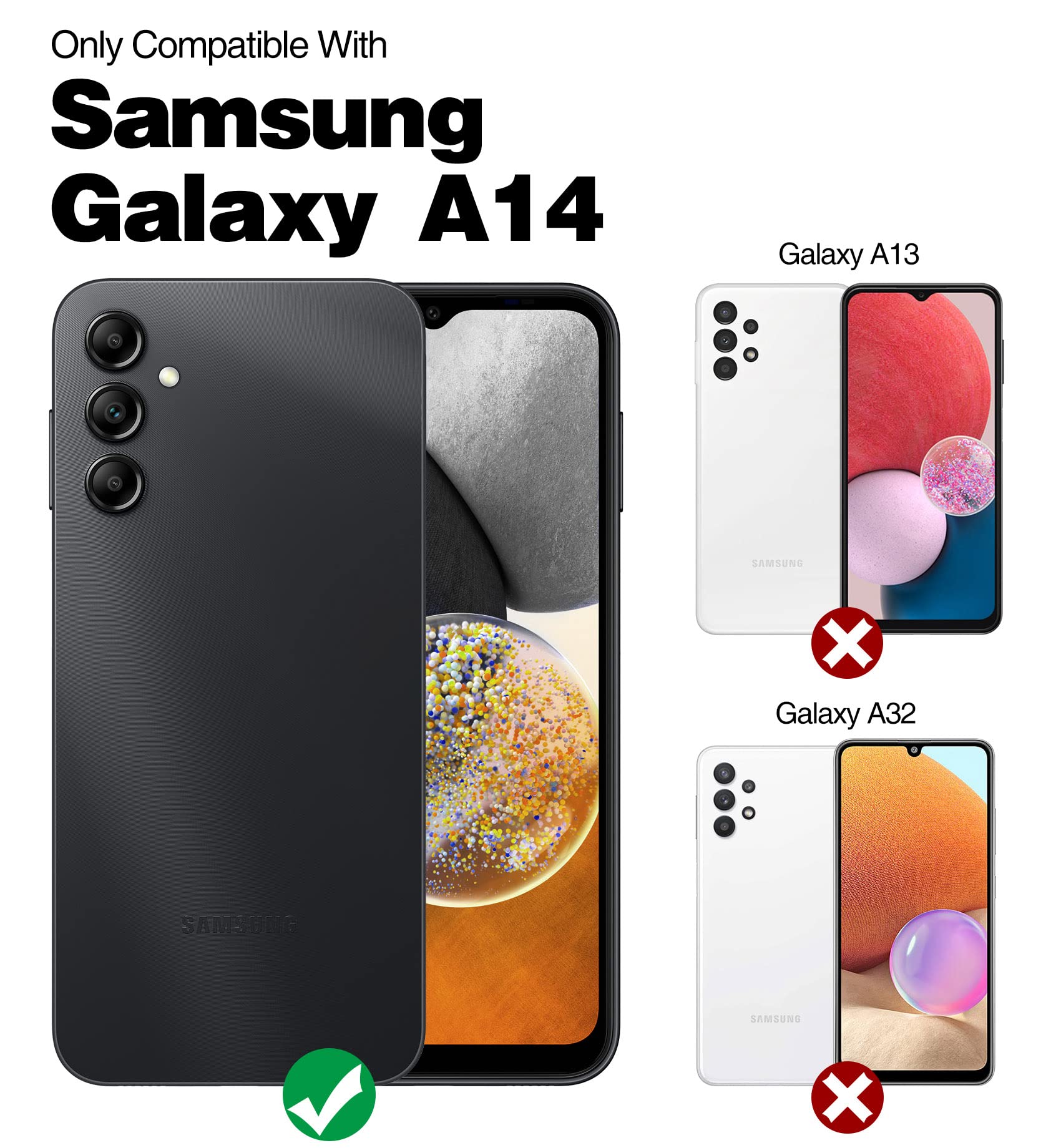 SURITCH for Samsung Galaxy A14 5G Phone Case, [Built-in Screen Protector] Heavy Duty Protection Shockproof Rugged Dual-Layer Phone Cover-Black