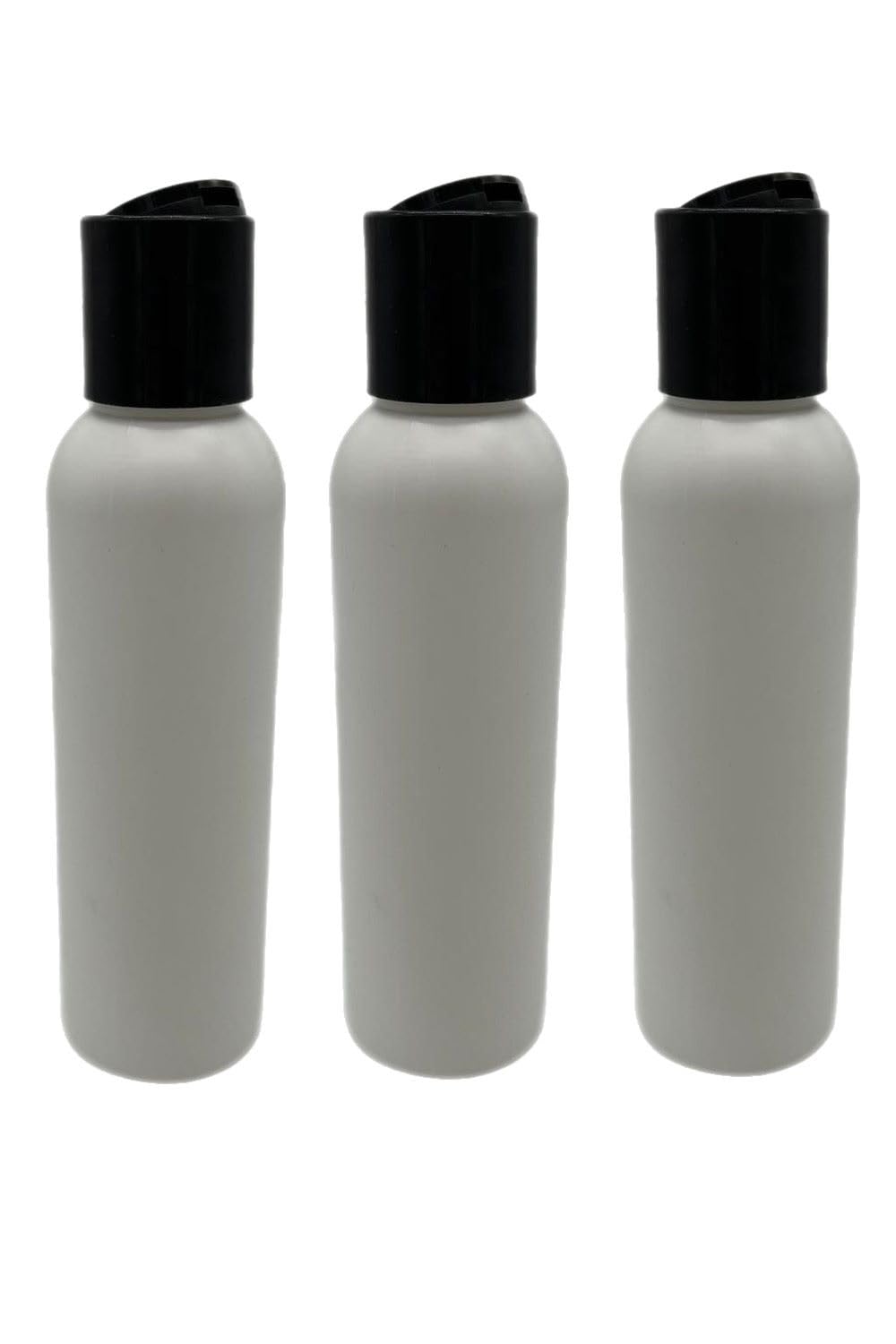 Natural Farms 4 oz White Cosmo BPA FREE Bottles - 3 Pack Empty Refillable Containers - Essential Oils - Aromatherapy | Smooth Black Disc Cap - Made in the USA