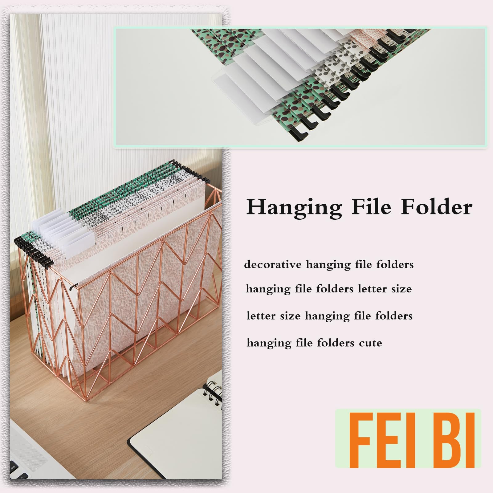 Fei Bi 12 Pack Hanging File Folders Filing Cabinet Organizer Letter Size 1/5 Cut Adjustable Tabs Decorative for Home Office School Classroom, Leopard Print 9.3'' x 12.8''…