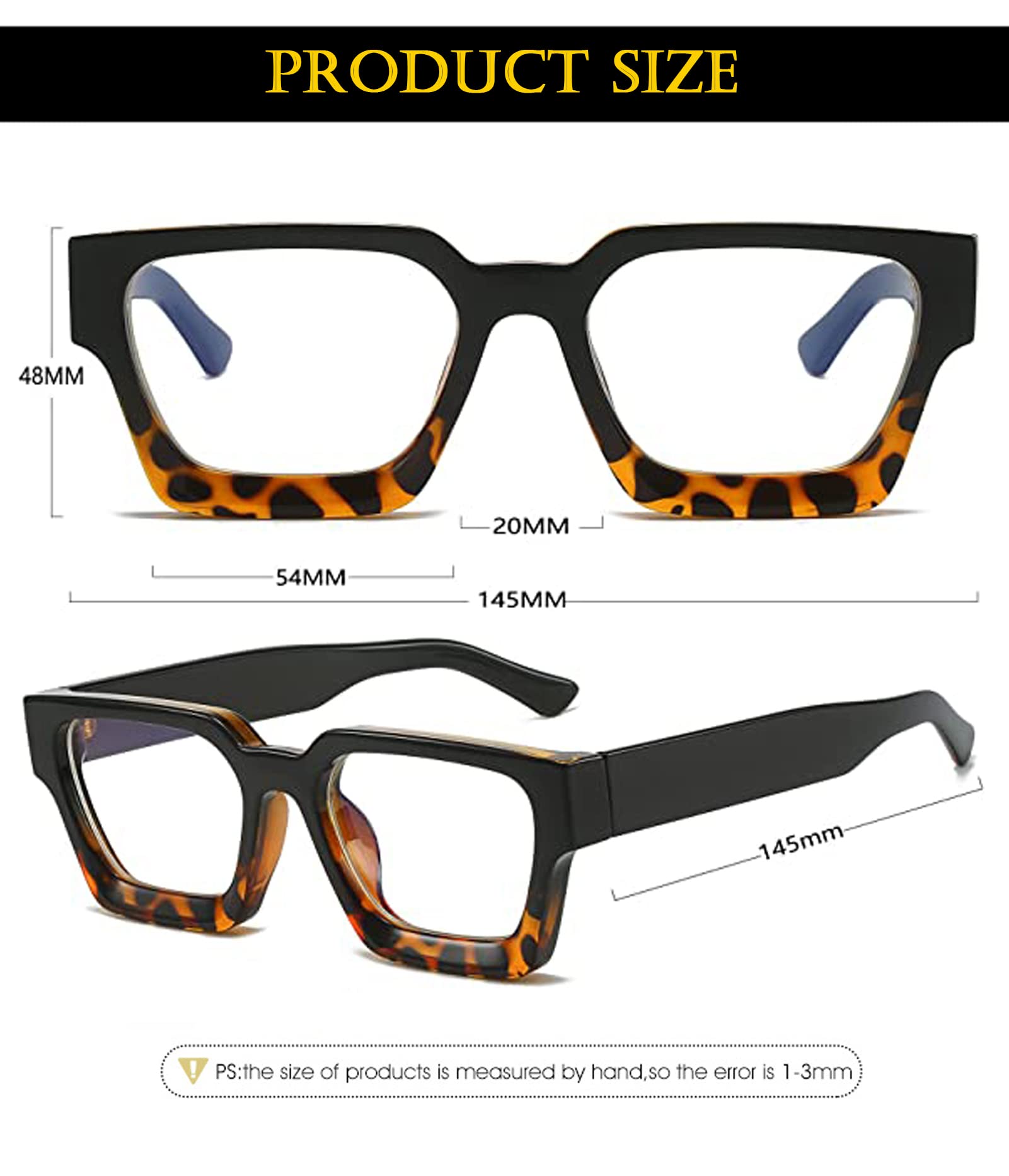 EYLRIM Thick Square Frame Blue Light Glasses for Women Men Non Prescription Computer Eyeglasses(04 Black Leopard)