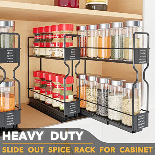 SpaceAid Pull Out Spice Rack Organizer for Cabinet, Heavy Duty Slide Out Seasoning Kitchen Organizer, Cabinet Organizer, with Labels and Chalk Marker, 5.2" W x10.75 D x10 H, 2 Drawers 2-Tier