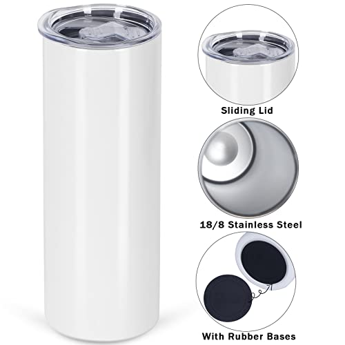 Micellwuu 24 Pack Sublimation Tumblers Bulk 20 oz Skinny Straight,Stainless Steel Sublimation Blanks Cups White, Individually Boxed