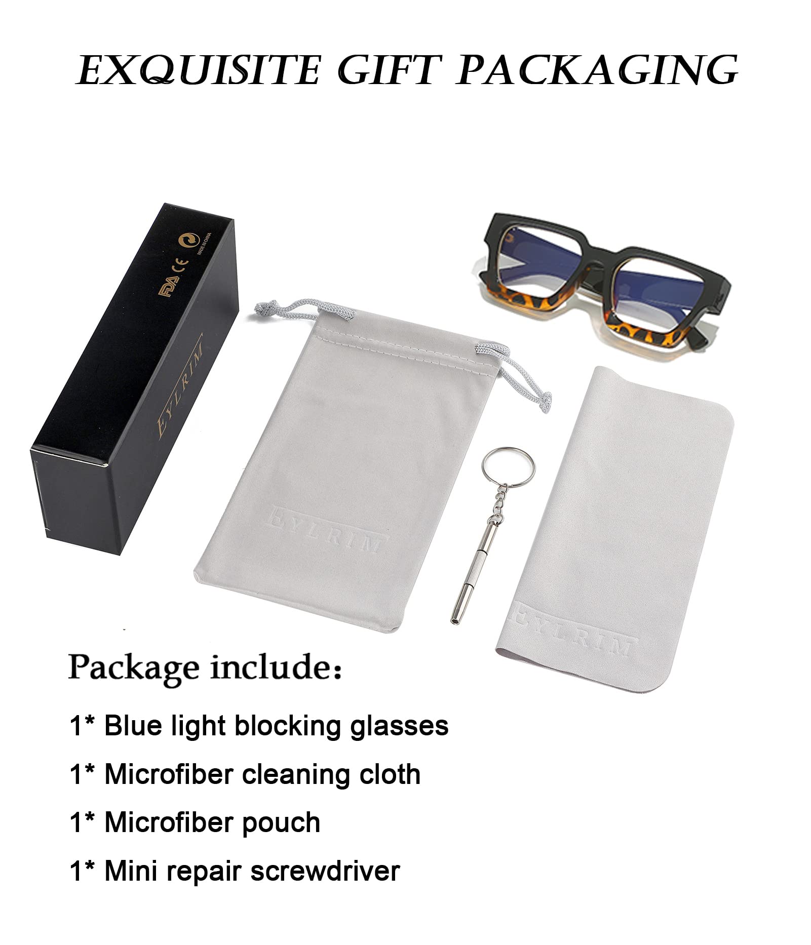 EYLRIM Thick Square Frame Blue Light Glasses for Women Men Non Prescription Computer Eyeglasses(04 Black Leopard)