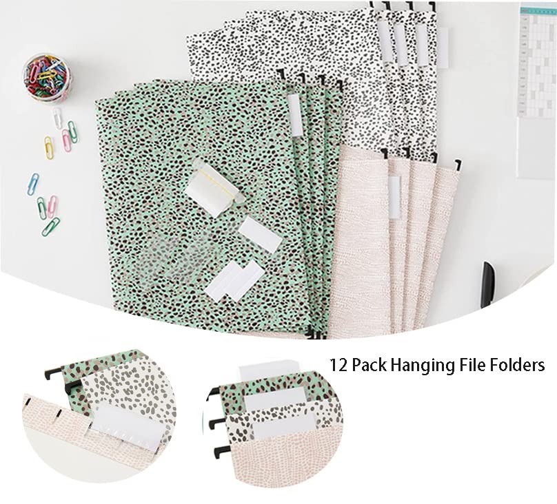 Fei Bi 12 Pack Hanging File Folders Filing Cabinet Organizer Letter Size 1/5 Cut Adjustable Tabs Decorative for Home Office School Classroom, Leopard Print 9.3'' x 12.8''…