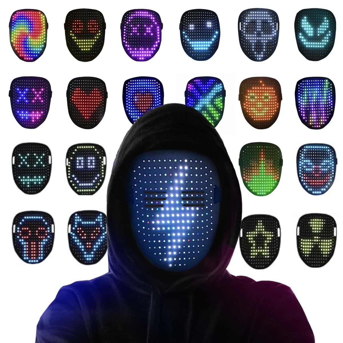COKOTEE Led Mask, Light up Mask with Gesture Sensing, Face Transforming Masks for Halloween Festival Cosplay Costume Masquerade Parties, gifts