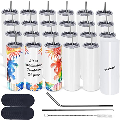 Micellwuu 24 Pack Sublimation Tumblers Bulk 20 oz Skinny Straight,Stainless Steel Sublimation Blanks Cups White, Individually Boxed