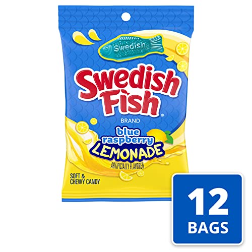 SWEDISH FISH Blue Raspberry Lemonade Soft & Chewy Candy, Bulk Candy, 12-8.04 oz Bags