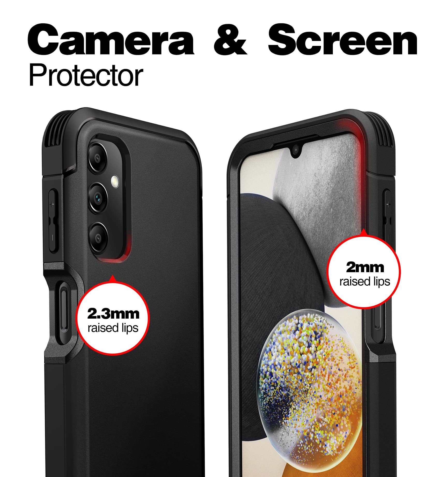 SURITCH for Samsung Galaxy A14 5G Phone Case, [Built-in Screen Protector] Heavy Duty Protection Shockproof Rugged Dual-Layer Phone Cover-Black
