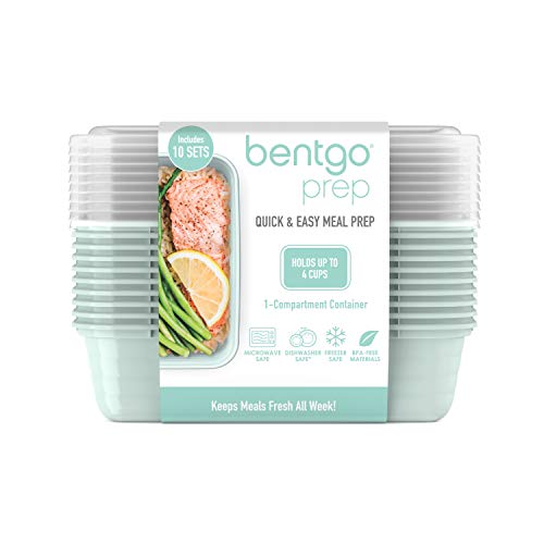 Bentgo Prep 1-Compartment Meal-Prep Containers with Custom-Fit Lids - Microwaveable, Durable, Reusable, BPA-Free, Freezer and Dishwasher Safe Food Storage Containers - 10 Trays & 10 Lids (Mint)
