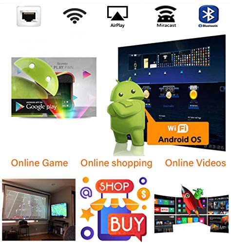 Real Native 1080p Android Projector, Gzunelic Real 9500 Lumens Smart WiFi Bluetooth Projector ± 50° 4D Keystone X / Y Zoom 10000:1 Contrast, Home Theater LED Video HD Proyector Wireless Mirror