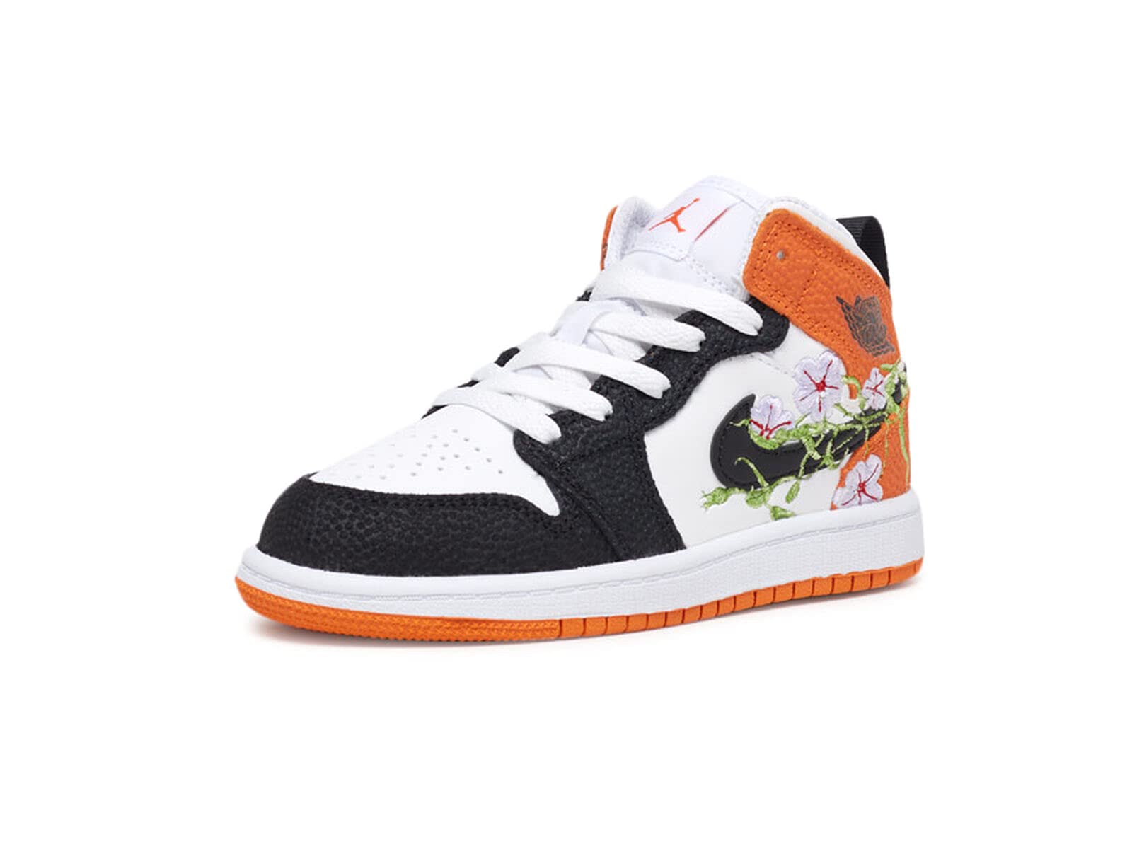 Jordan Little Kid's 1 Mid SE Basketball Blossom Wht/Blk-Starfish (DQ8393 100) - 2