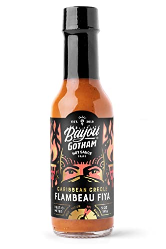 Bayou Gotham Hot Sauce - FLAMBEAU FIYA Caribbean Creole - Scotch Bonnet, Guava, Ginger, Caribbean Spices Condiment - All Natural, Vegan, Gluten Free, Low Sodium, Small Batch, Award Winning Craft Hot Sauce - 5oz