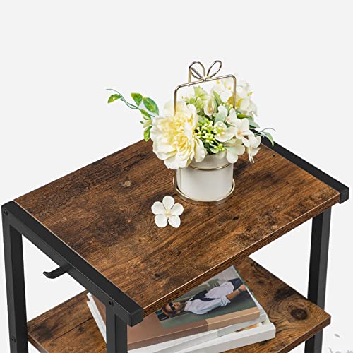 HOOBRO Mobile Printer Stand, 3-Tier Printer Cart Under Desk with Storage, Industrial Adjustable Rolling Cart for Home Office, Rustic Brown and Black BF28PS01-BF23PS01