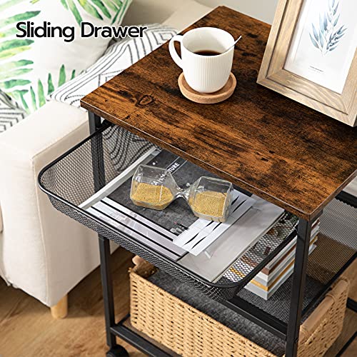 HOOBRO Mobile Printer Stand, 3-Tier Printer Cart Under Desk with Storage, Industrial Adjustable Rolling Cart for Home Office, Rustic Brown and Black BF28PS01-BF23PS01