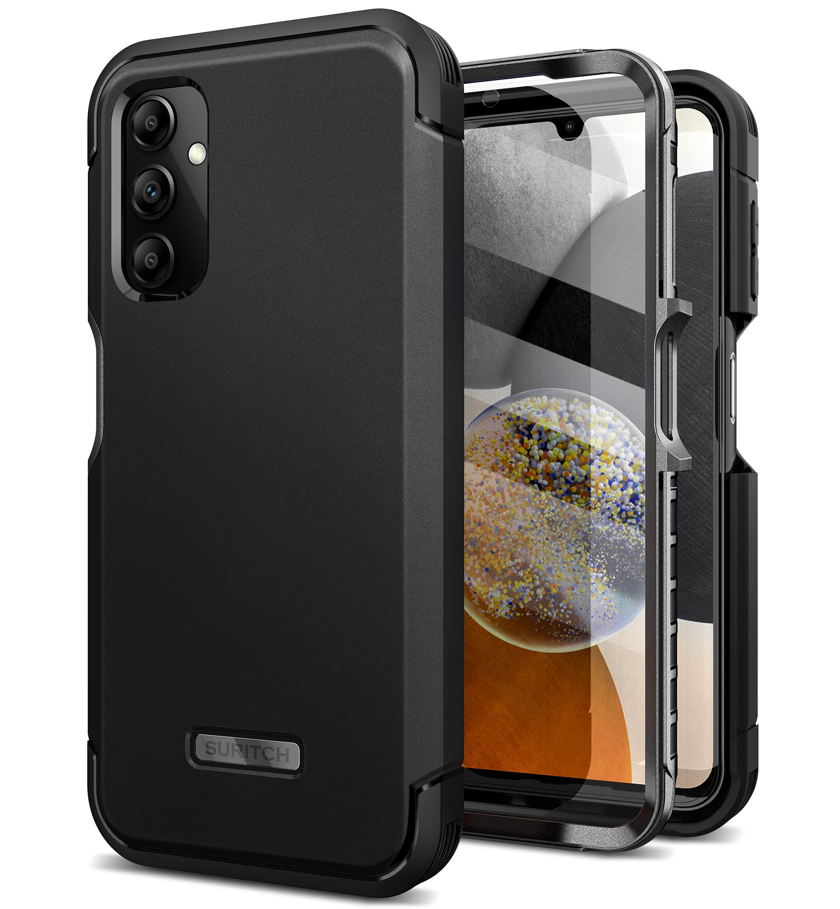SURITCH for Samsung Galaxy A14 5G Phone Case, [Built-in Screen Protector] Heavy Duty Protection Shockproof Rugged Dual-Layer Phone Cover-Black