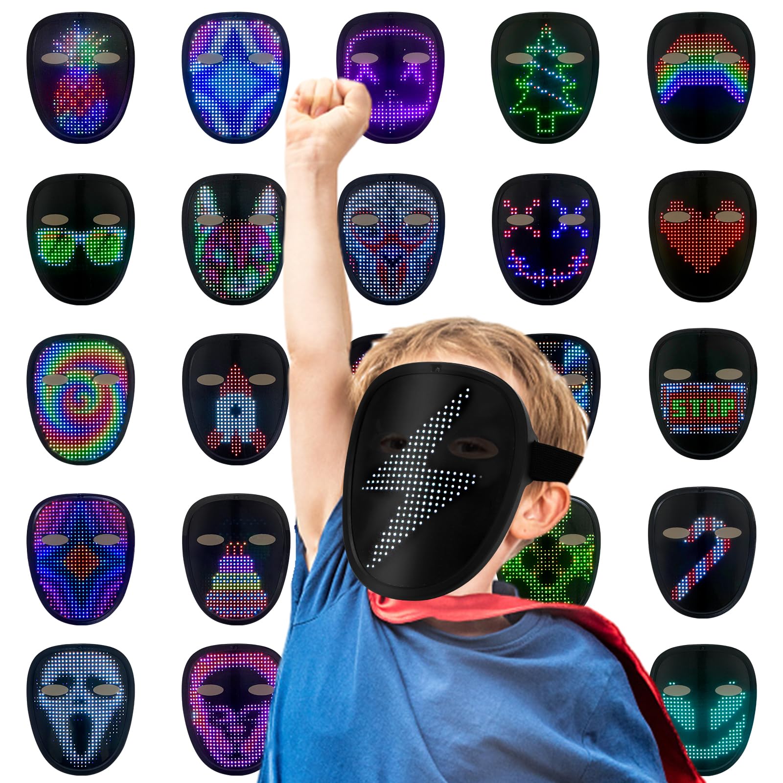 COKOTEE Kids Led Mask, Light up Mask with Gesture Sensing, Halloween Face Transforming Mask for Festival Cosplay, Parties, Gifts for Boys for Girls(Ages 5+)