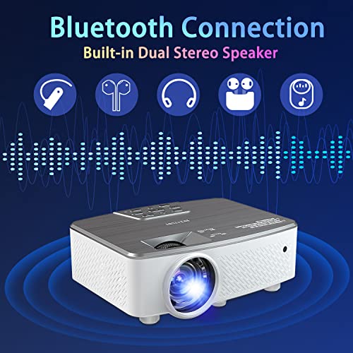 WiFi Bluetooth Projector, Native 1080P HD Movie Projector with 120" Projector Screen and Carrying Case, 4K Supported 200" Display Home Theater, Compatible with iOS/ Android/ Xbox/ PS5/ TV Stick/ HDMI