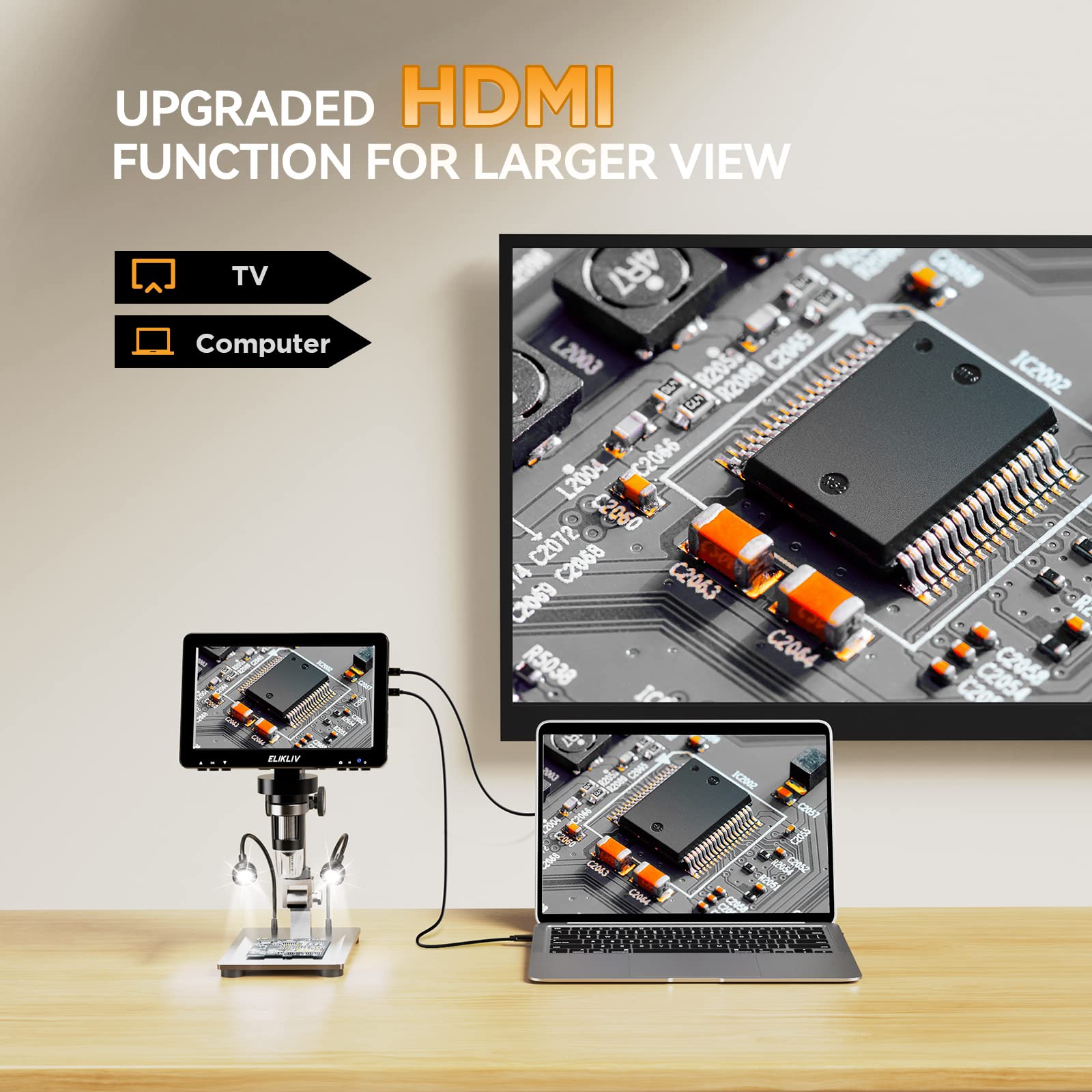 Elikliv EDM9 Pro 7" HDMI Digital Microscope, 1200X Coin Microscope for Adults,1080P Soldering Microscope,16MP Coin Magnifier,IPS Screen,10 LED Lights, Compatible with Windows/Mac OS
