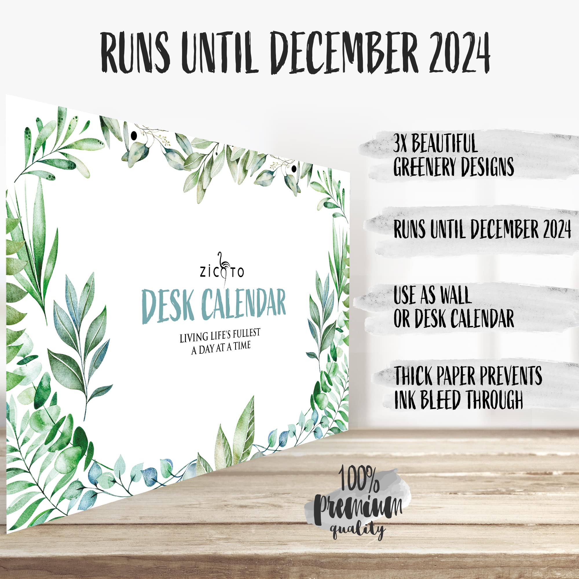 Aesthetic 2024 Greenery Desk Calendar - Runs From June 2023 Until December 24 - School Year Desktop/Wall Calendar 17"x11" for Easy Organizing