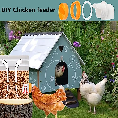 RTOSY DIY Chicken Feeder Port, 6 Pack No Waste Poultry Feeder Kit with Caps & Hole Saw, Rain Proof DIY Automatic Chicken Feeders for Buckets, Barrel, Bins (6 Ports & 1 Hole Saw)