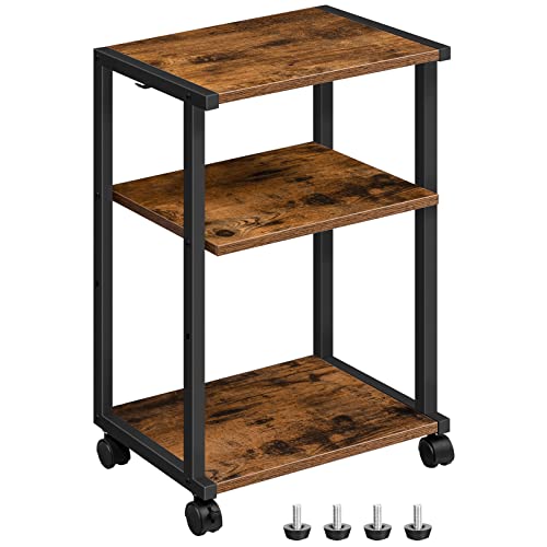 HOOBRO Mobile Printer Stand, 3-Tier Printer Cart Under Desk with Storage, Industrial Adjustable Rolling Cart for Home Office, Rustic Brown and Black BF28PS01-BF23PS01