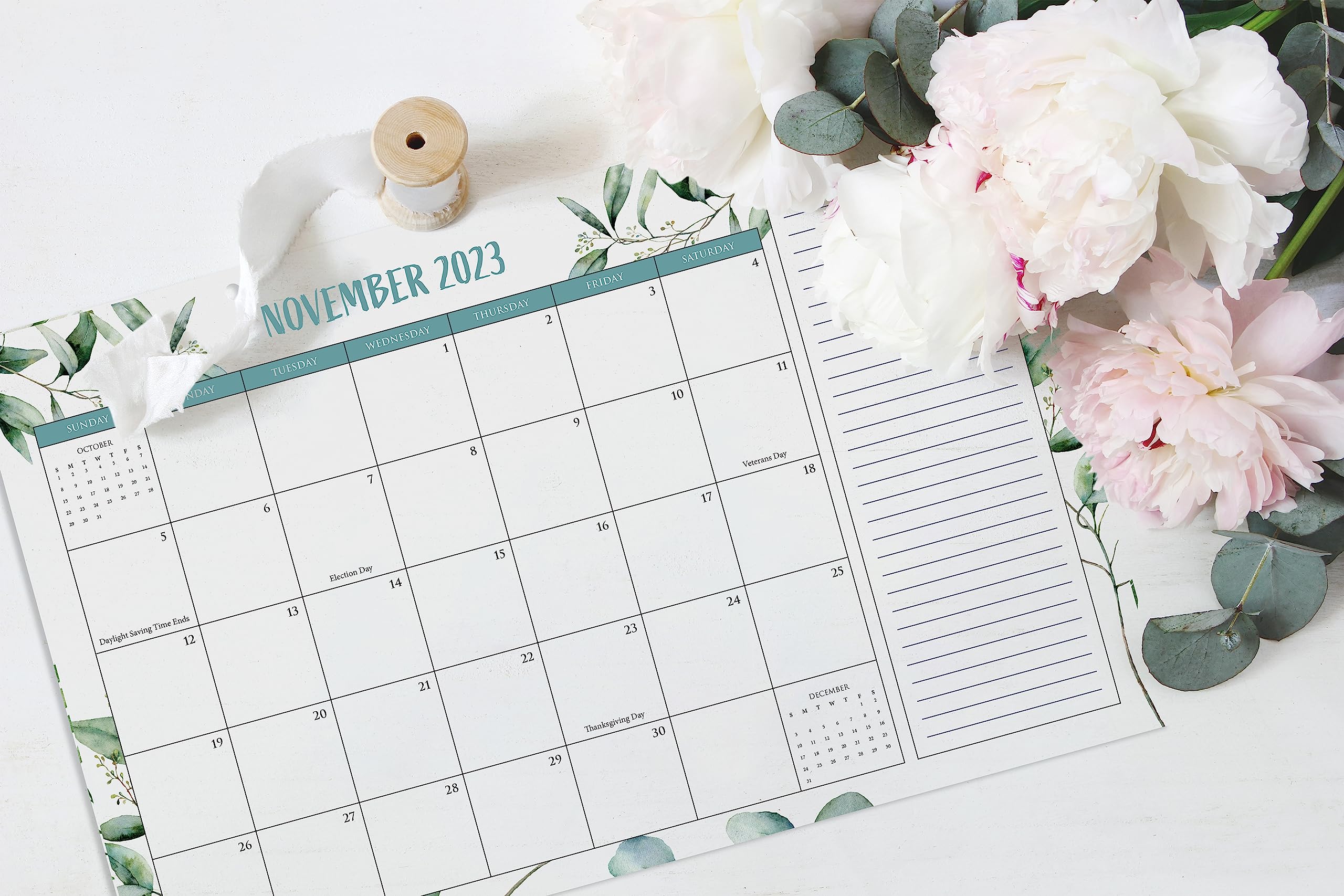 Aesthetic 2024 Greenery Desk Calendar - Runs From June 2023 Until December 24 - School Year Desktop/Wall Calendar 17"x11" for Easy Organizing