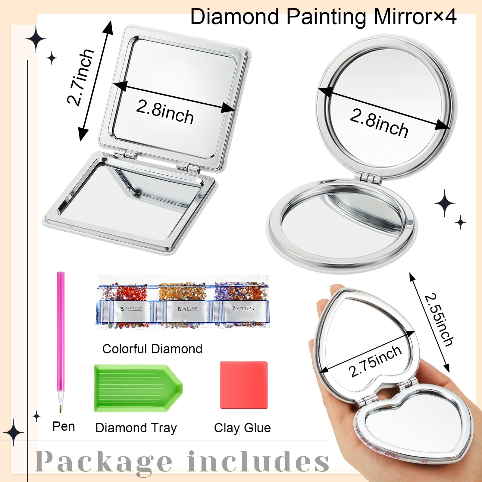 Marsui 4 Pcs Diamond Painting Compact Mirror Art Kits for Adults DIY Pocket Mirror Art Cover Portable Folding Purse Looking Glass for Women(Mandala)