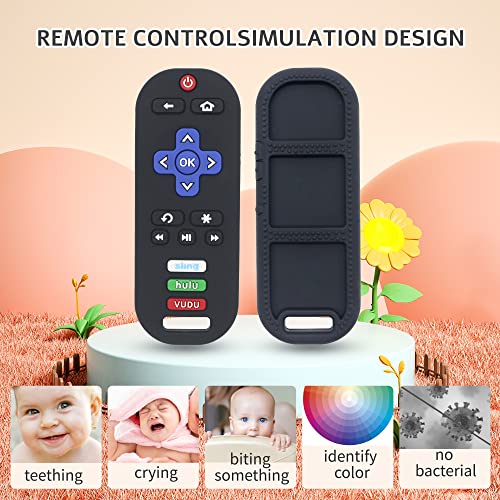 Rayshie Silicone Baby Teether Toy, Baby Chew Toys, BPA Free for Sucking Needs, for Infants 3+ Months, for Soothing Sore Gums, Remote Control Shape Teethers for Babies Chew Toys（Black）