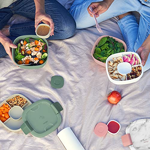 Bentgo® Salad - Stackable Lunch Container with Large 54-oz Salad Bowl, 4-Compartment Bento-Style Tray for Toppings, 3-oz Sauce Container for Dressings, Built-In Reusable Fork & BPA-Free (Blush Marble)