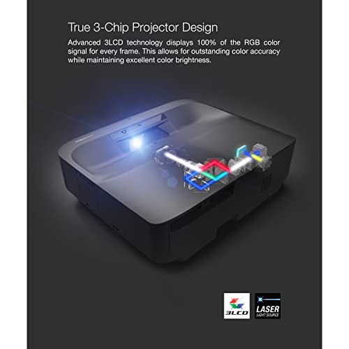 Epson EpiqVision Ultra Short Throw LS300 3LCD Smart Laser Projector, 3600 Lumens Color & White Brightness, HDR, Android TV, Yamaha Speakers, Bluetooth, Sports, Gaming, Movies & Streaming - Black
