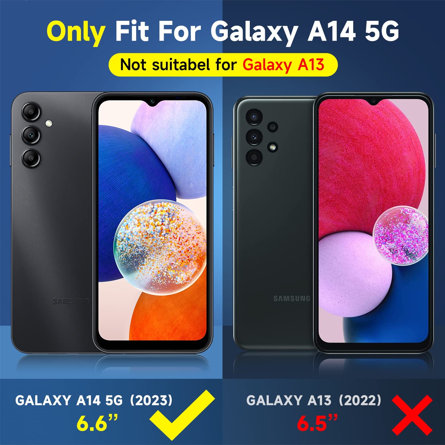 Huness 3 in 1 Case for Galaxy A14 with Tempered Glass Screen Protector, Camera Lens Protector and Silicone Protective Cover - Black