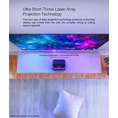 Epson EpiqVision Ultra Short Throw LS300 3LCD Smart Laser Projector, 3600 Lumens Color & White Brightness, HDR, Android TV, Yamaha Speakers, Bluetooth, Sports, Gaming, Movies & Streaming - Black