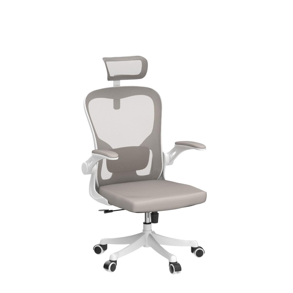 Monhey Home Office Desk Chair Office Chairs, Ergonomic Office Chair with Adjustable Headrest, Lumbar Support and Flip-up Arms, Computer Chair Khaki Mesh Chair for Home Office