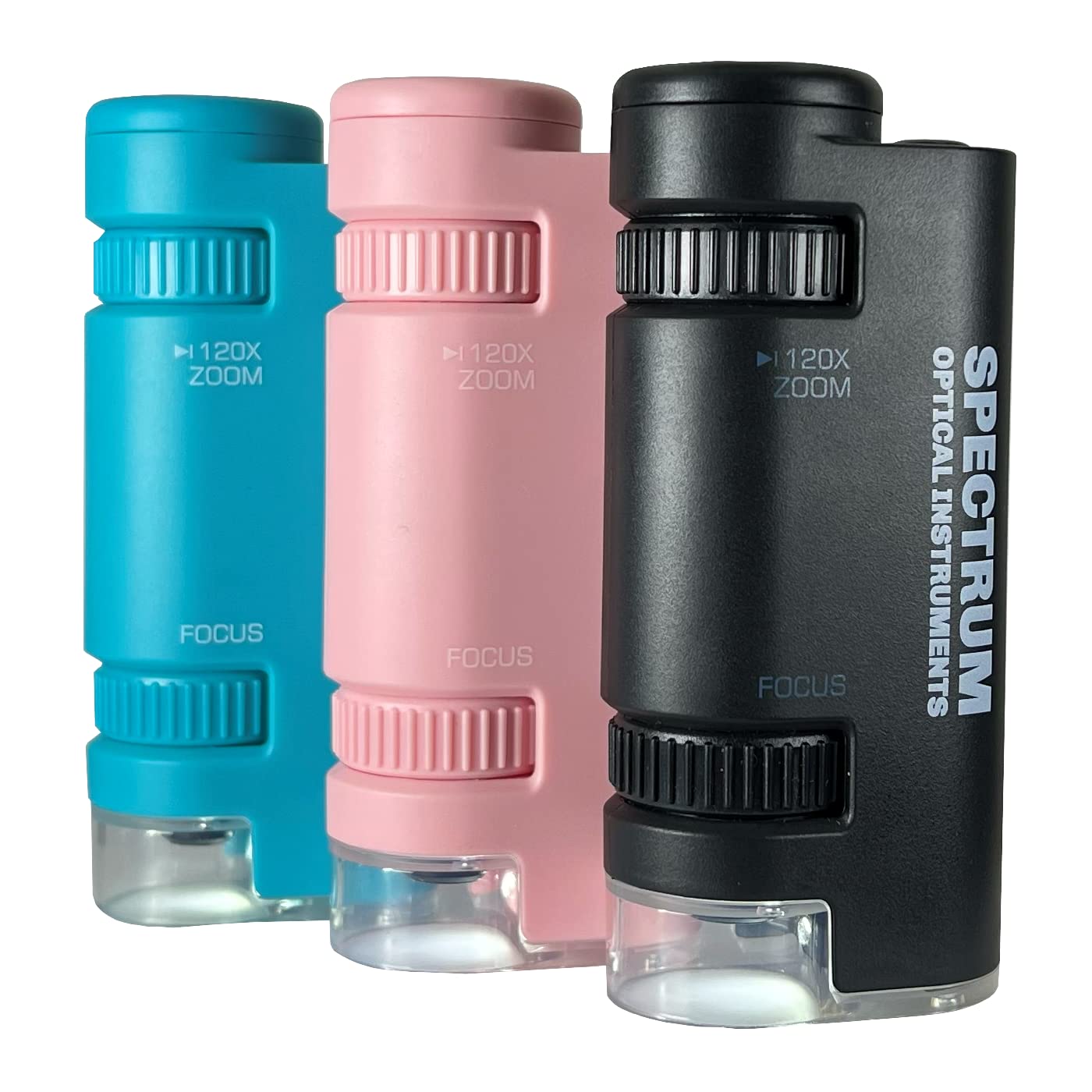 EasyMicro 60x-120x LED Lighted Zoom Microscope (Pink) - 2X Bonus Sample Slices and Protective Bag - Spectrum Optical Instruments