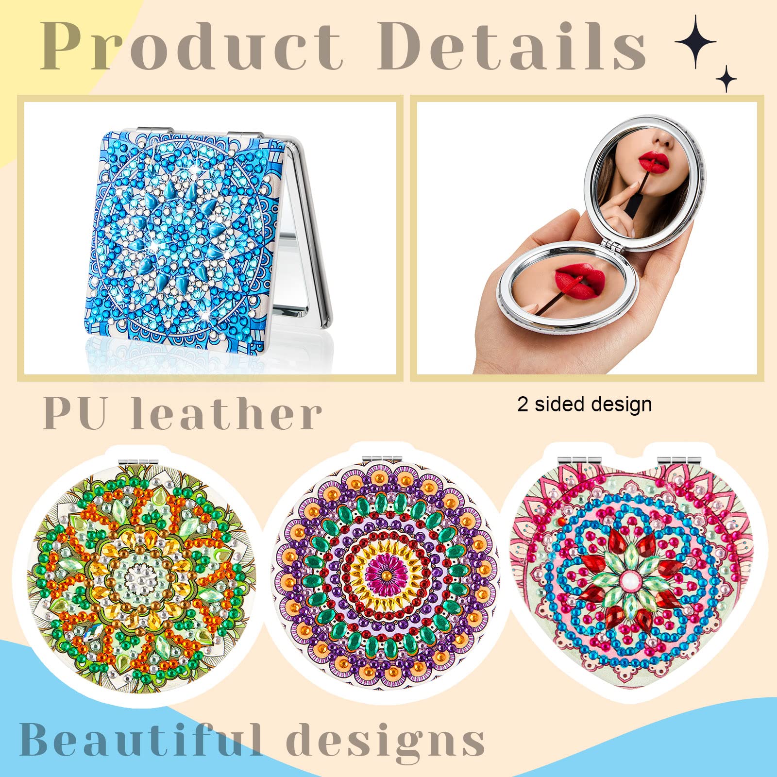Marsui 4 Pcs Diamond Painting Compact Mirror Art Kits for Adults DIY Pocket Mirror Art Cover Portable Folding Purse Looking Glass for Women(Mandala)