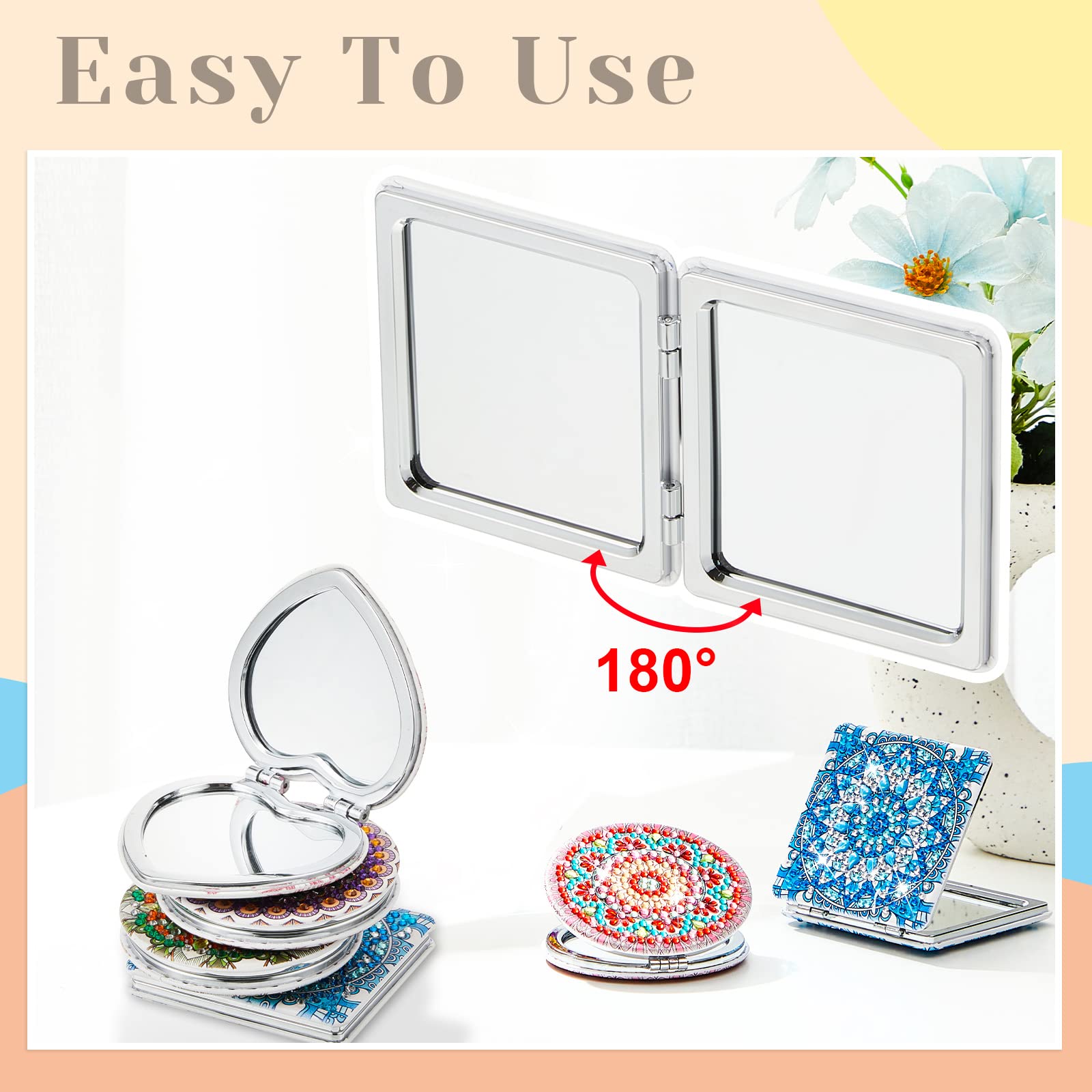 Marsui 4 Pcs Diamond Painting Compact Mirror Art Kits for Adults DIY Pocket Mirror Art Cover Portable Folding Purse Looking Glass for Women(Mandala)