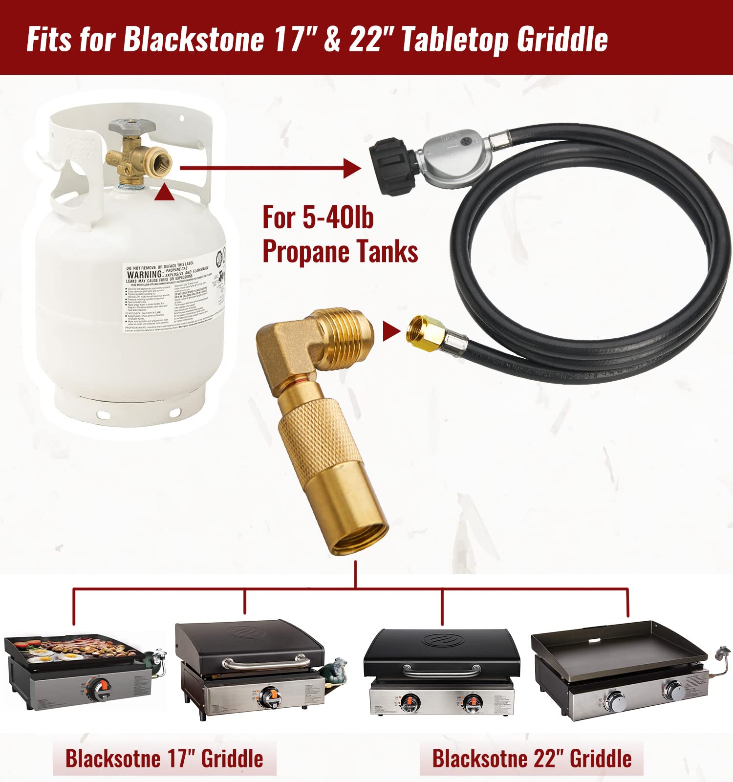 CALPOSE 6 Feet Low Pressure Propane Hose with Regulator, Universal Grill Regulator Hose with 90 Degree Elbow Adaptor for Blackstone 17”/22” Blackstone Tabletop Griddle